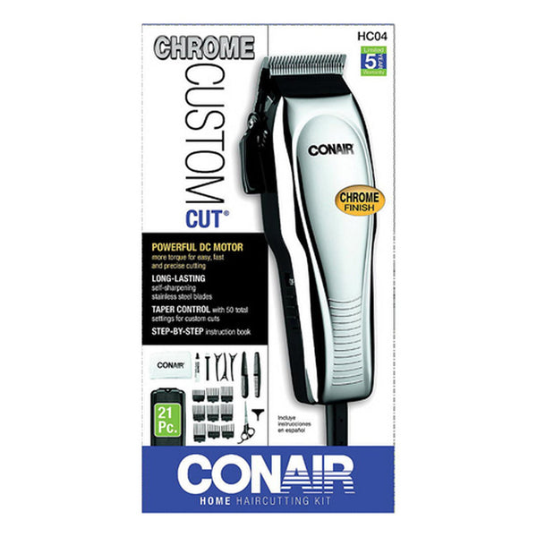 Conair Chrome Custom Cut 21 PIECE Home Haircutting Kit Barber Clipper ...